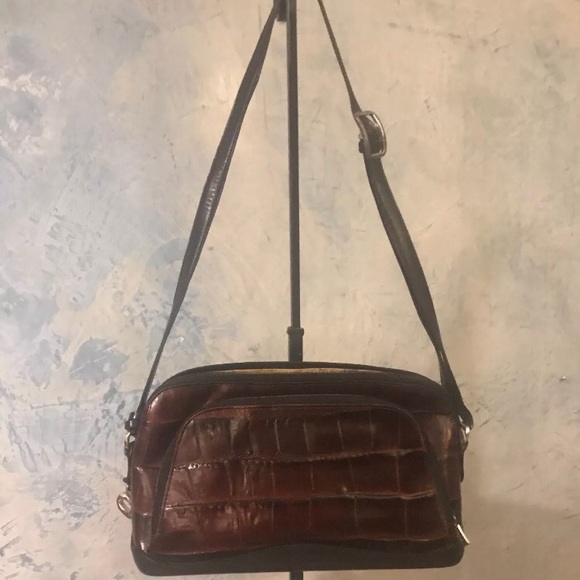 Bags | Brighton Dark Brown Croc Leather Shoulder Bag | Poshmark
